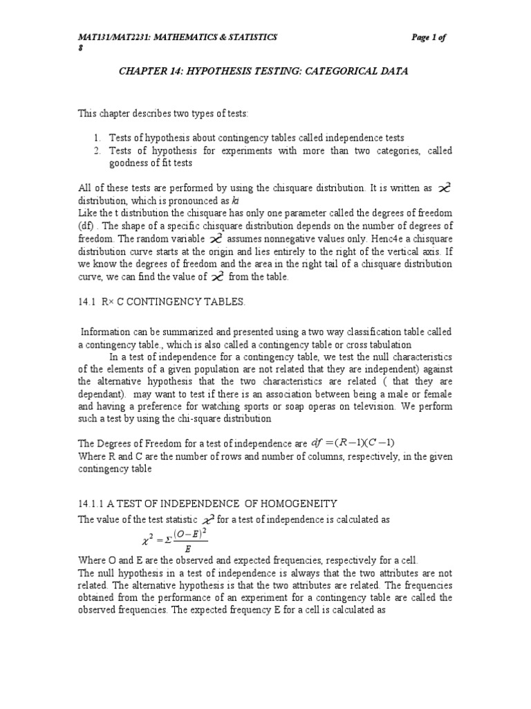 Chapter 14 (The Chi-Square Test) | PDF | Chi Squared Distribution ...