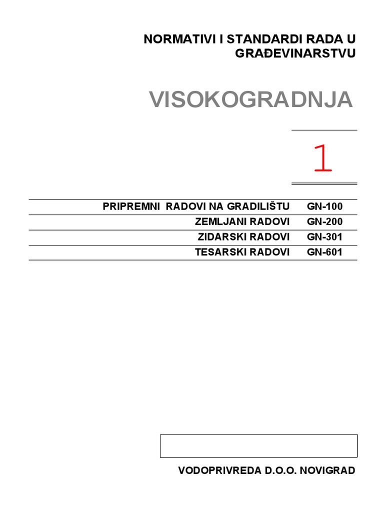 Normativi I Standardi Rada U Gradjevinarstvu - I Deo | PDF