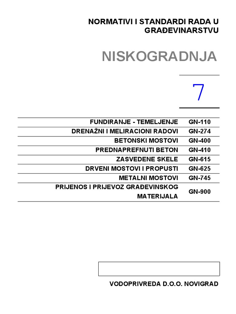 Normativi I Standardi Rada U Gradjevinarstvu - VII Deo | PDF