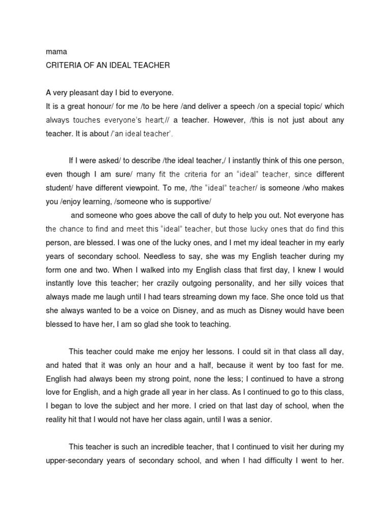 Criteria of An Ideal Teacher Script | PDF | Classroom | Teachers