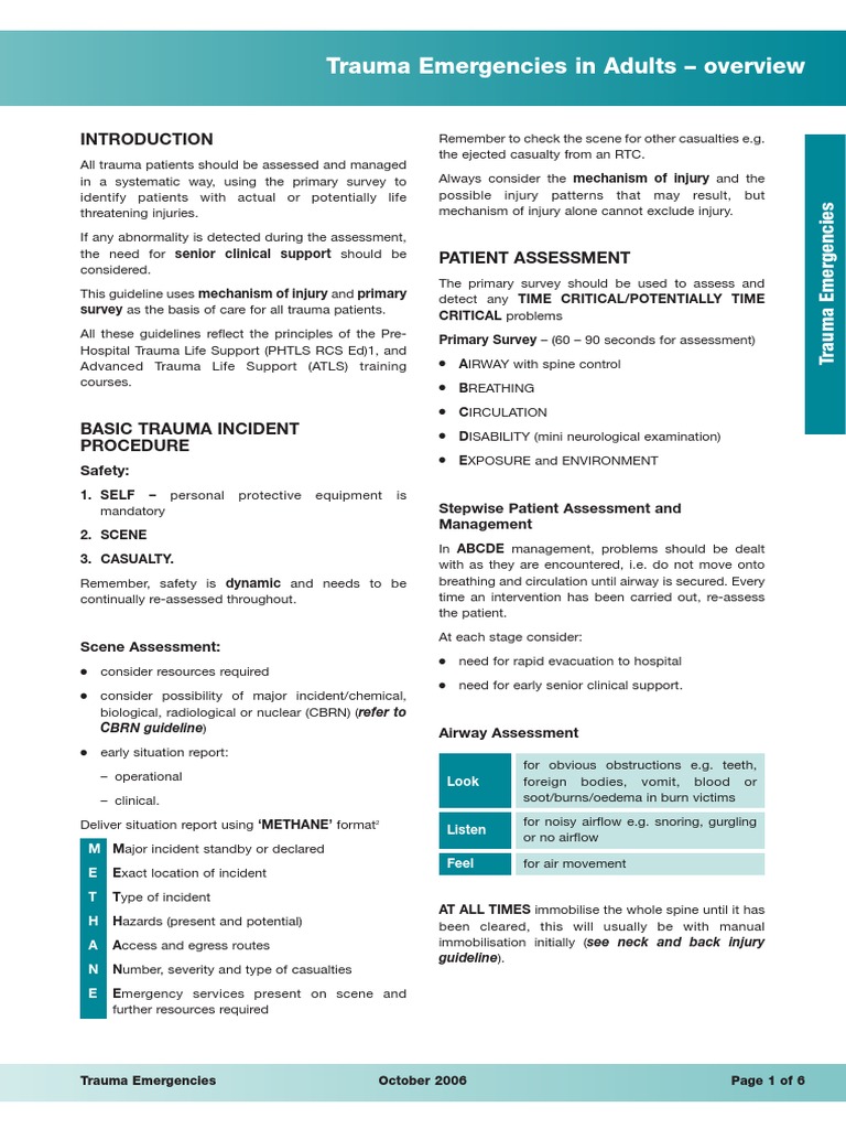 Trauma Emergencies in Adults - Overview: Safety | PDF | Major Trauma ...