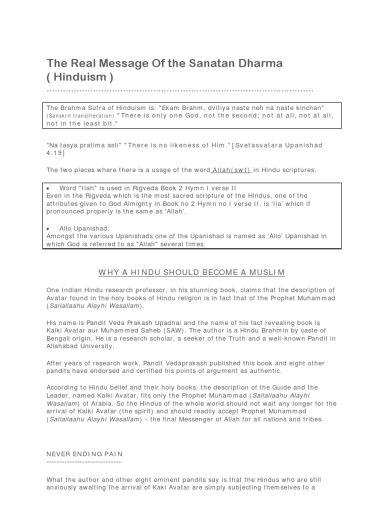 The Real Message of The Sanatan Dharma | PDF | Muhammad | Prophets And ...