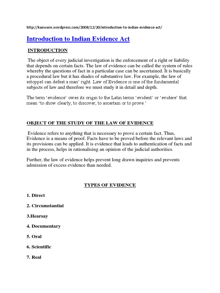 Overview of Indian Evidence Act | PDF | Evidence (Law) | Evidence