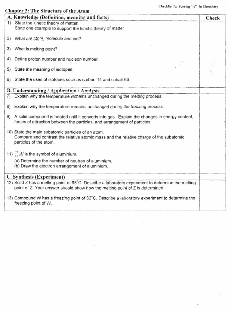 Checklist for scoring grade a in chemistry SPM 2009 | Chloride ...