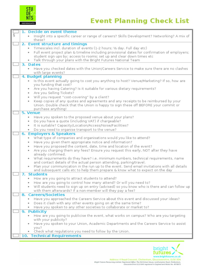 Event Planning Check List | PDF | Communication | Business