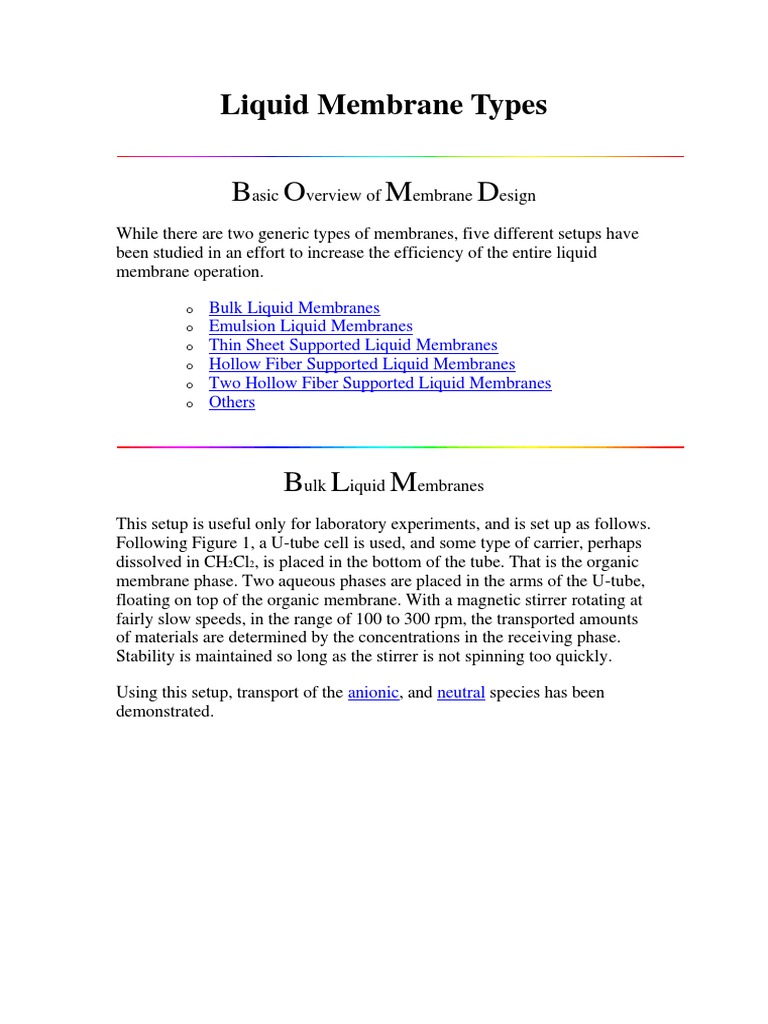 Liquid Membrane Types | PDF | Phase (Matter) | Emulsion