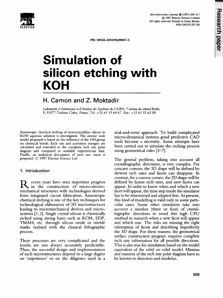Silicon Etching With KOH | PDF | Microelectromechanical Systems ...