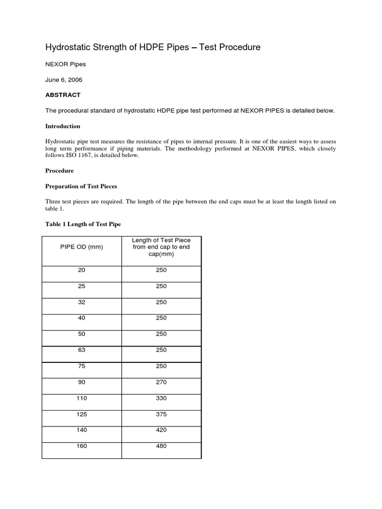 Hydrostatic Strength of HDPE Pipes – Test Procedure | Pascal (Unit ...
