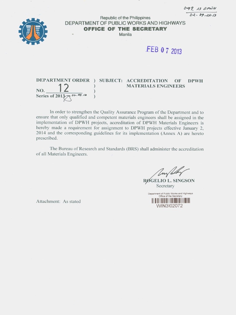 DPWH Material Engineering | PDF | Engineer | Test (Assessment)