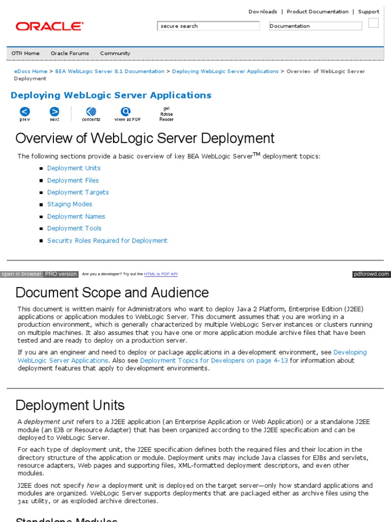 Overview of Weblogic Server Deployment | Download Free PDF | Enterprise Java Beans | Java Platform