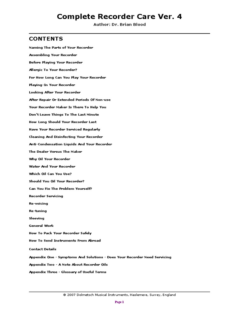 The Complete Recorder Care Guide | PDF