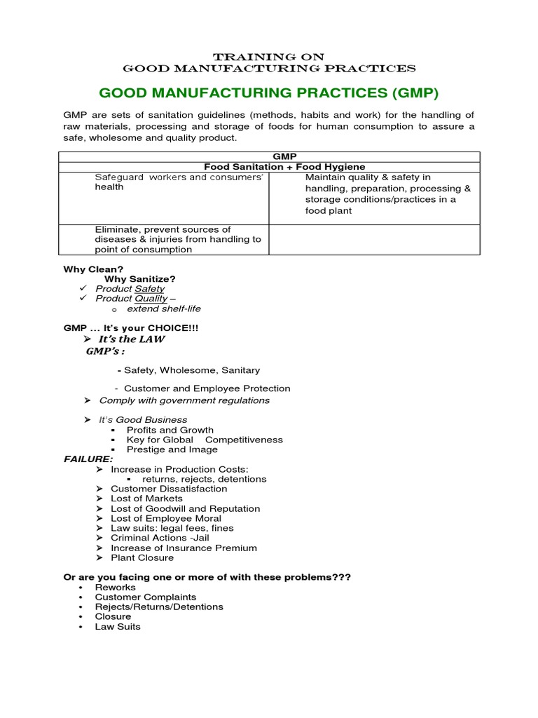 Training On Good Manufacturing Practices | PDF | Hygiene | Foodborne ...