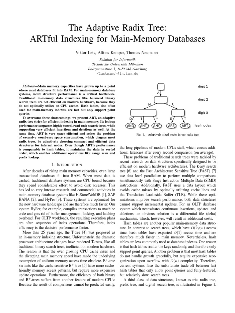 The Adaptive Radix Tree: Artful Indexing For Main-Memory Databases | PDF | Cpu Cache | Database ...