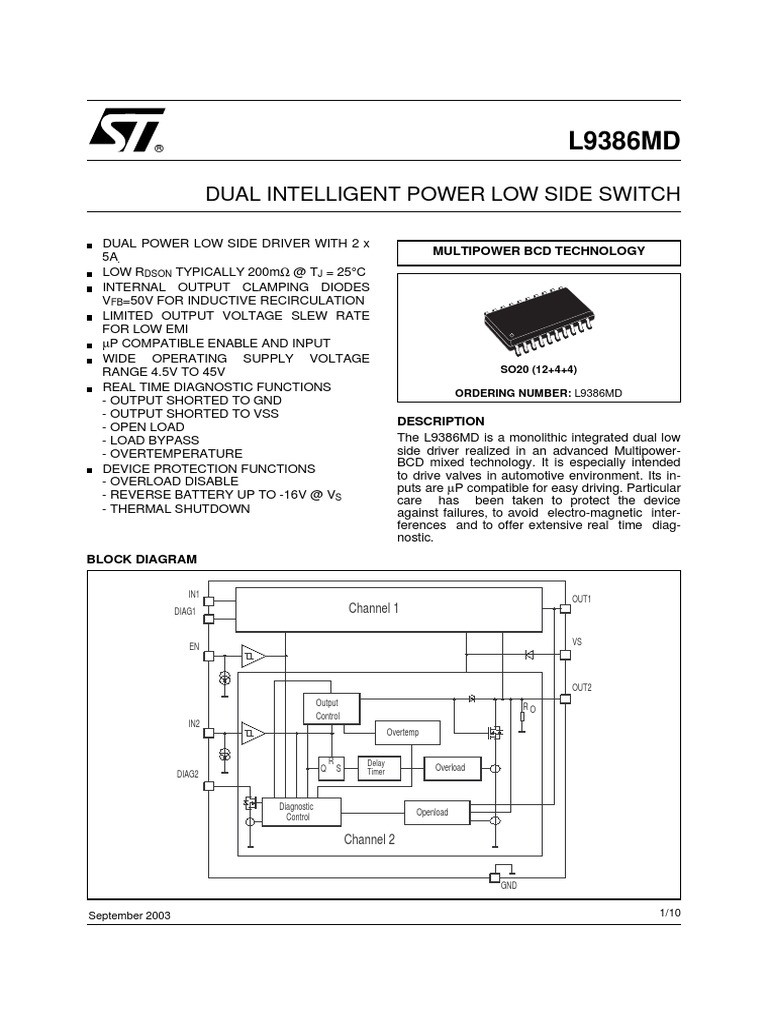 Dual Intelligent Power Low Side Switch: Description | PDF | Electronic ...