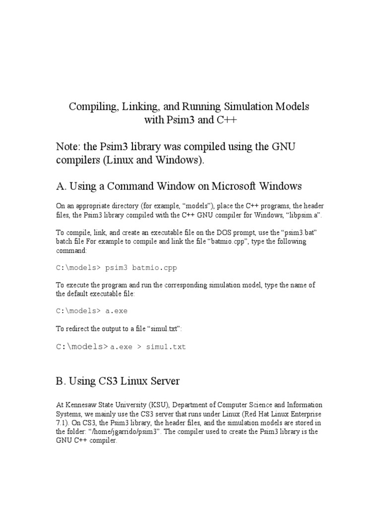 Compiling, Linking, and Running Simulation Models With Psim3 and C++ Compilers (Linux and ...