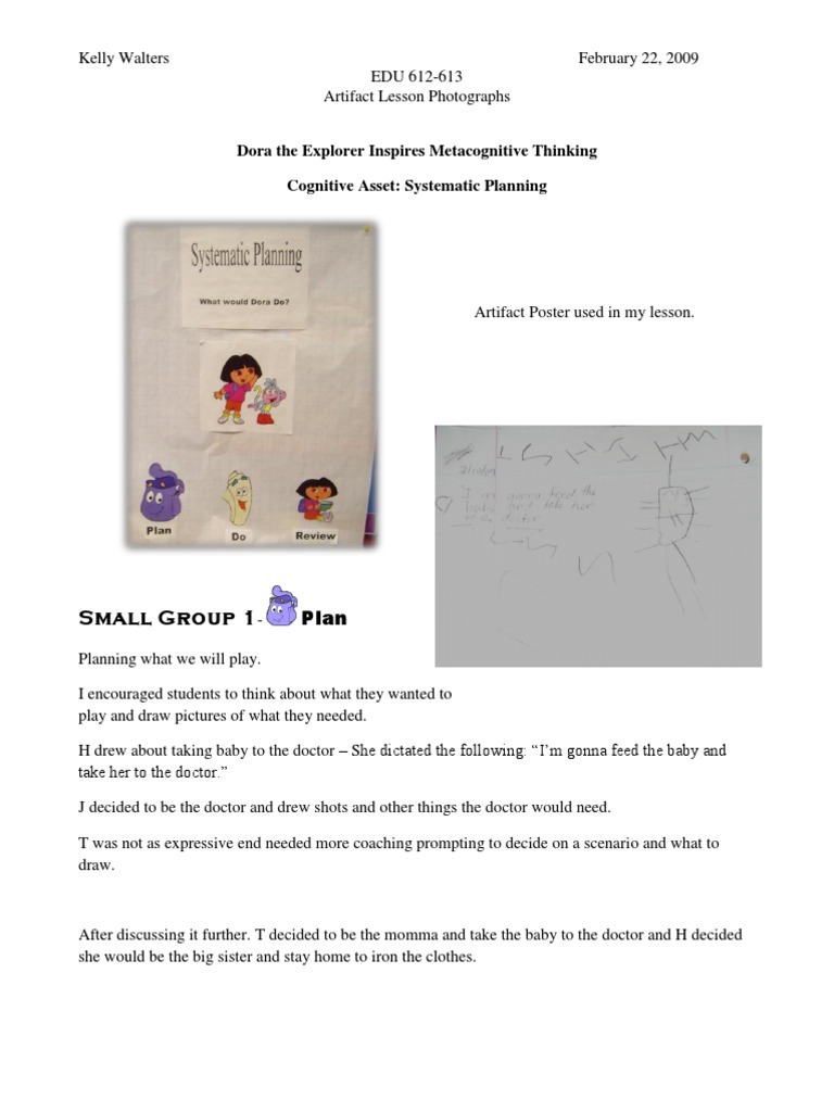 Dora The Explorer Inspires Metacognitive Thinking - Photos of Lesson | PDF