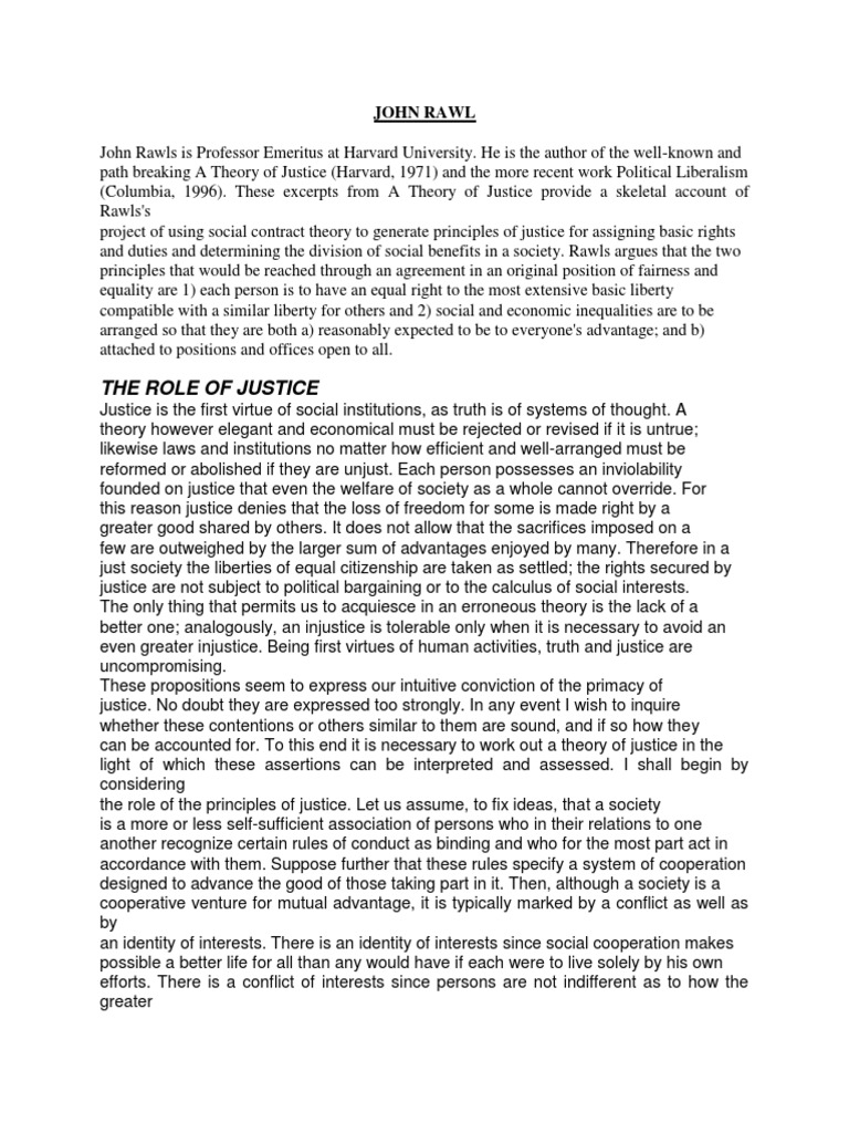 The Role of Justice: John Rawl | PDF | Equal Opportunity | Social Justice