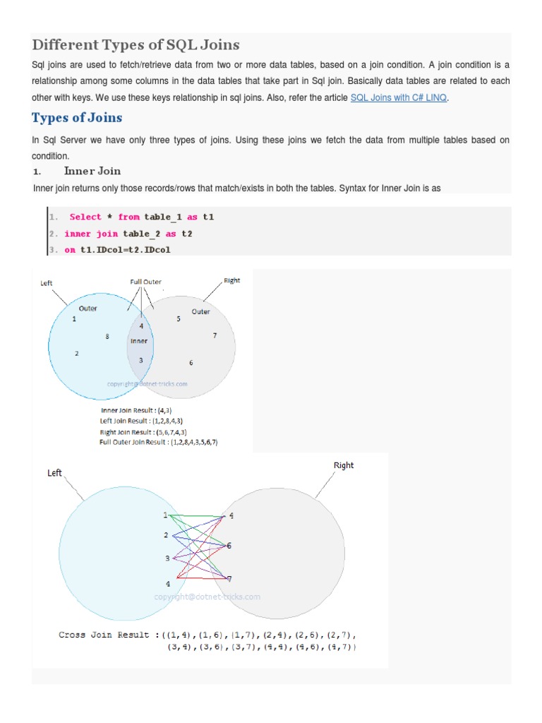 Different Types of SQL Joins | PDF | Sql | Software Design