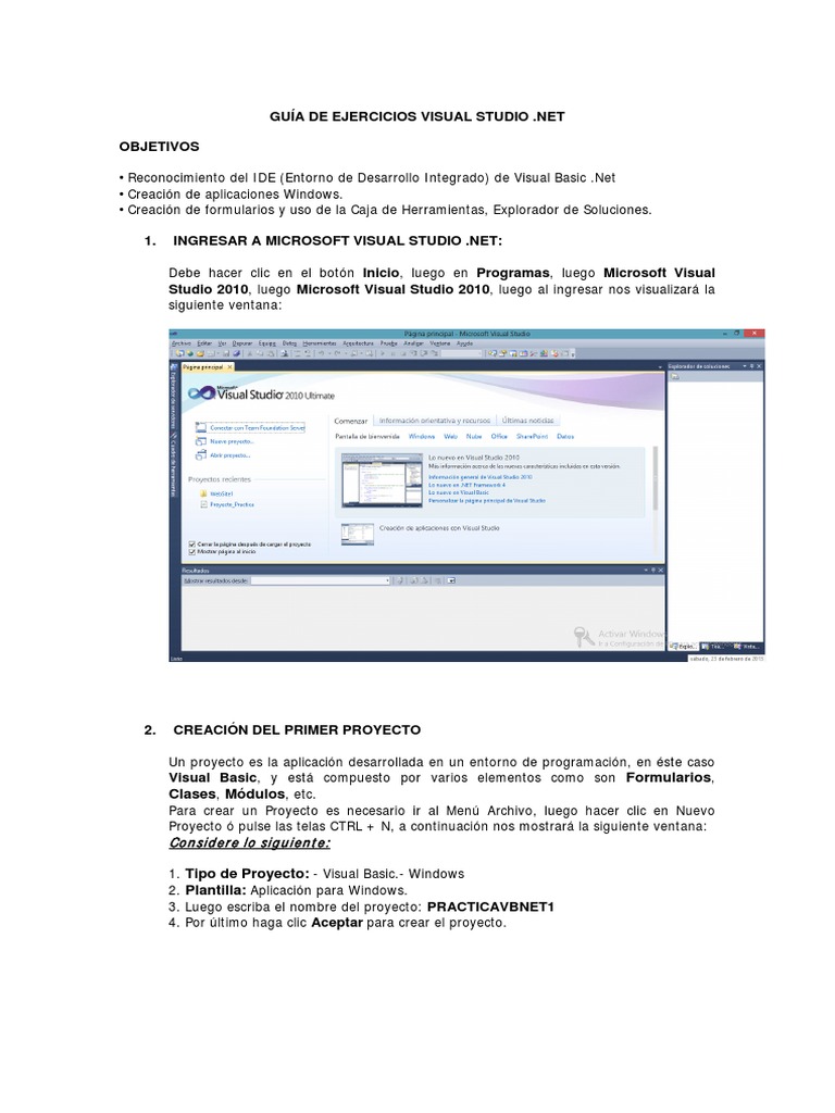 Guia de Ejercicios Visual Studio | PDF | Ventana (informática) | Entorno de desarrollo integrado