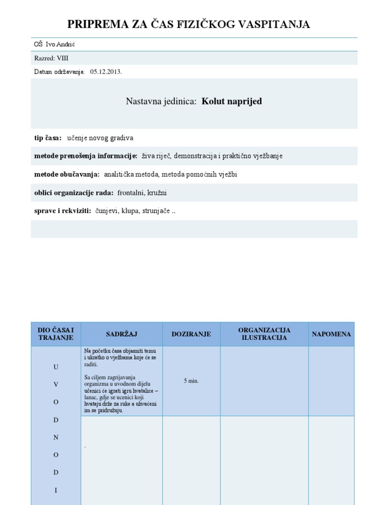 Gimnastika - Kolut Napried | PDF