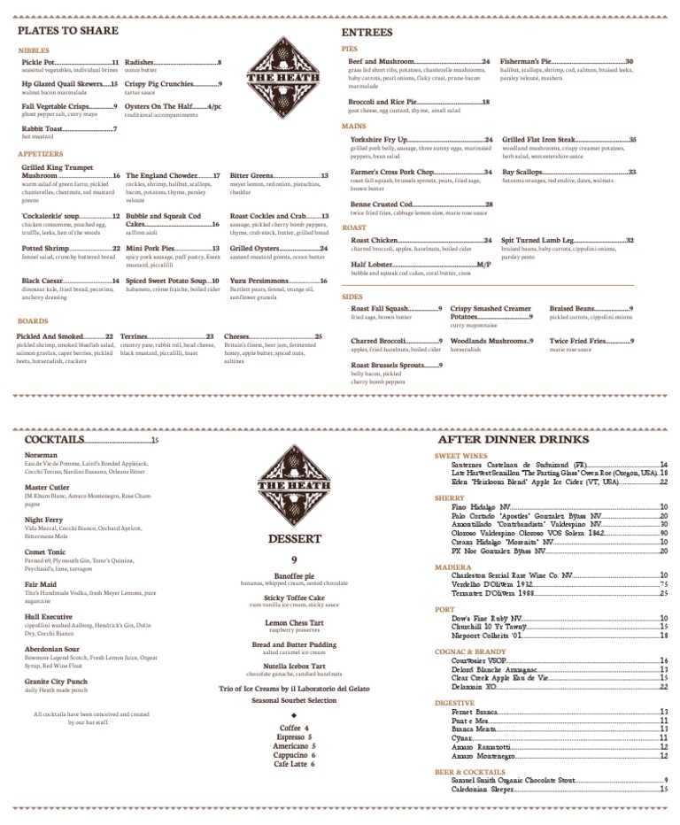 The Heath Opening Menu | PDF | Pickling | Salad