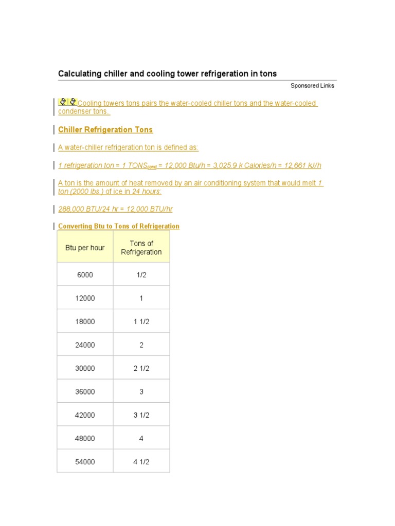 Calculating Chiller and Cooling Tower Refrigeration in Tons | PDF