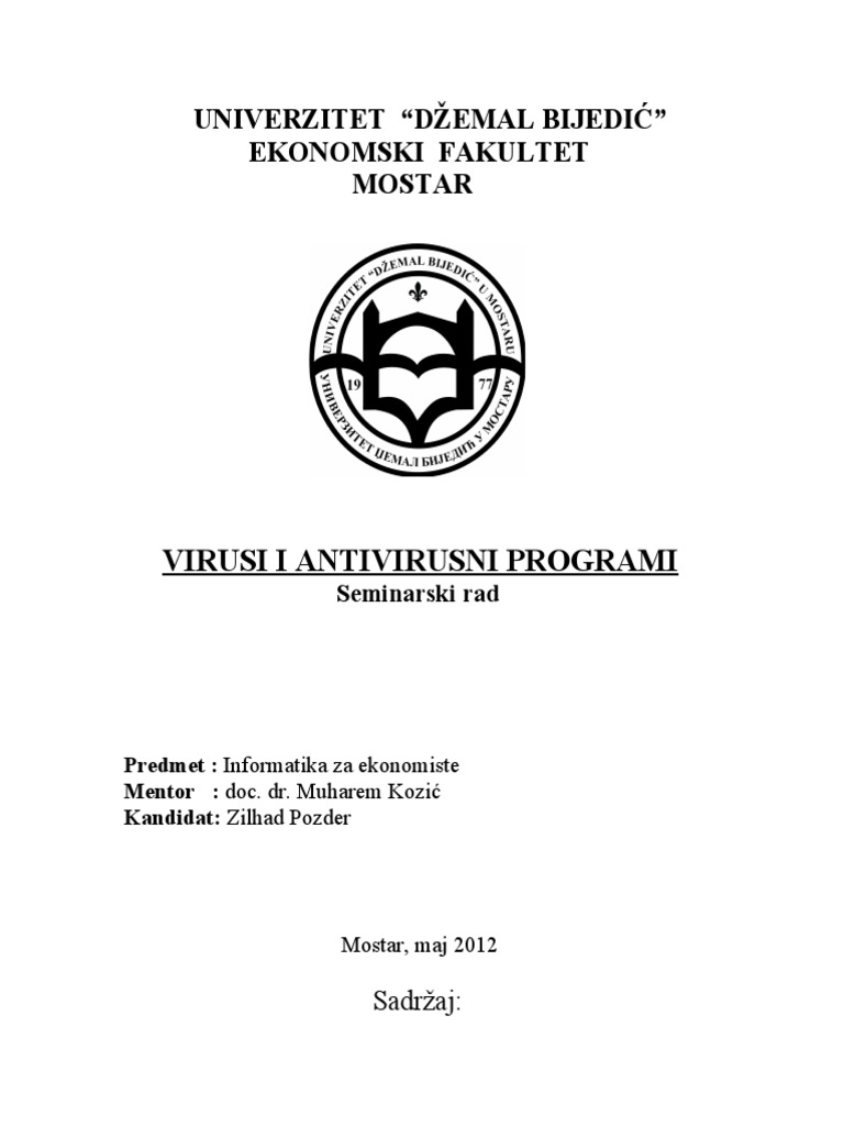 Seminarski-Virusni I Antivirusni Programi | PDF
