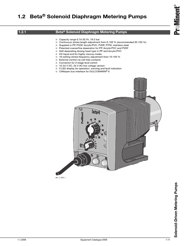 ProMinent Beta Solenoid Diaphragm Metering Pumps | PDF | Valve | Pump