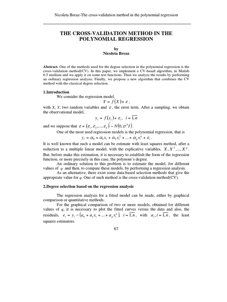 The Cross Validation Method In The Polynomial Regression Pdf Errors And Residuals Cross