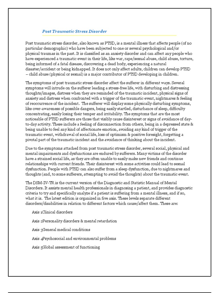 Post Traumatic Stress Disorder | PDF | Psychological Trauma ...