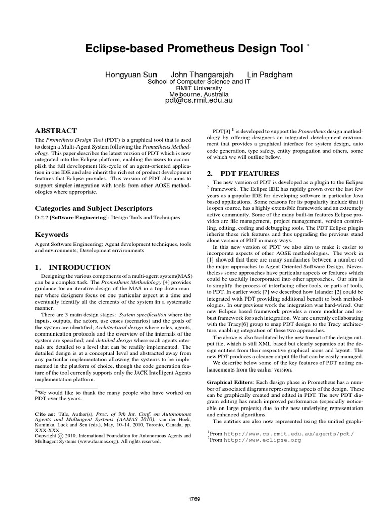 Eclipse-Based Prometheus Design Tool | PDF | Eclipse (Software ...