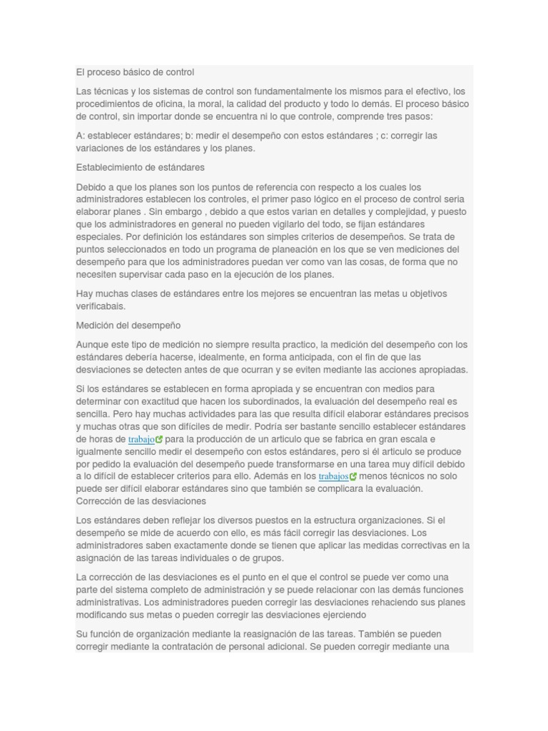 Proceso Básico de Control Administrativo | PDF | Medición | Planificación