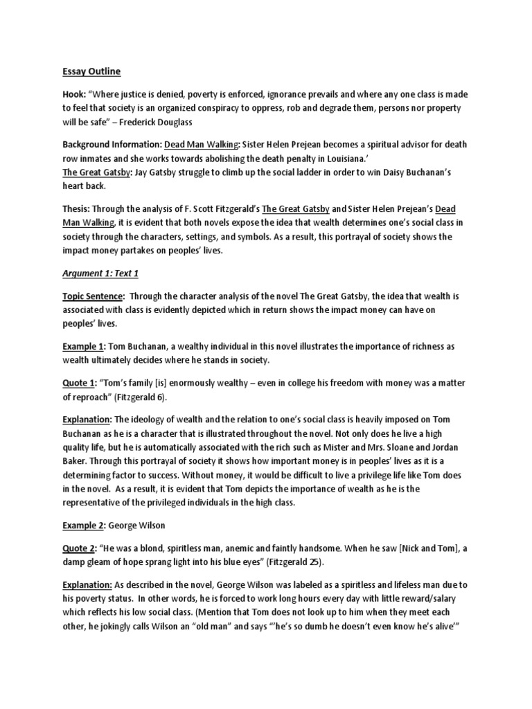 Comparative Essay Outline | PDF | The Great Gatsby | Poverty