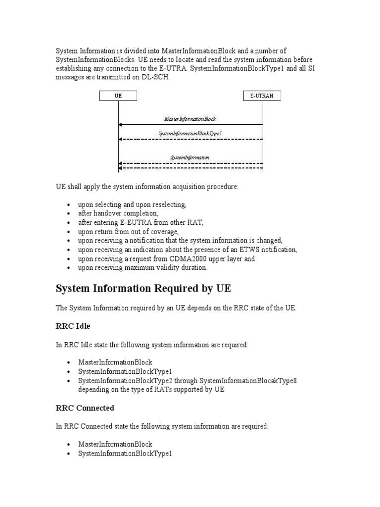 System Information Required by UE: RRC Idle | PDF | Physical Layer ...