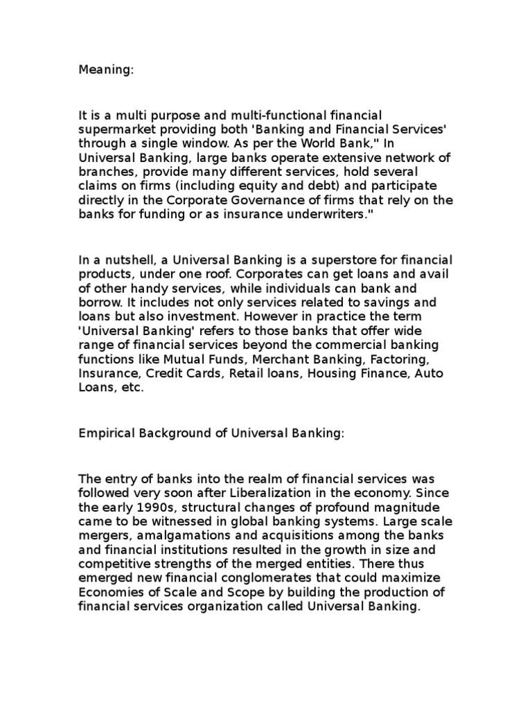 Overview of Universal Banking Concepts | PDF | Reserve Bank Of India ...