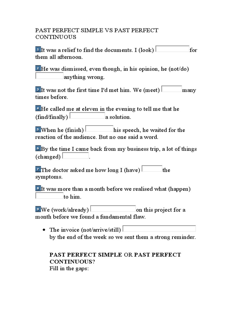 Past Perfect Simple Vs Past Perfect Continuous | PDF | Foreign Language ...