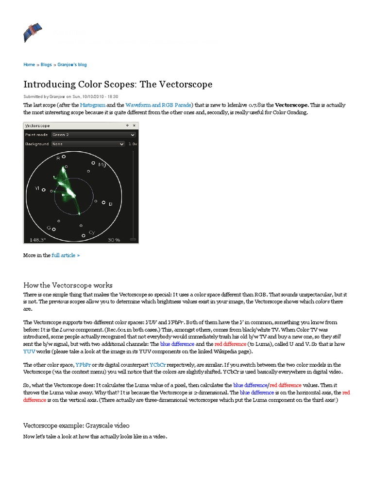 Introducing Color Scopes - The Vectorscope - Kdenlive | PDF | Color ...