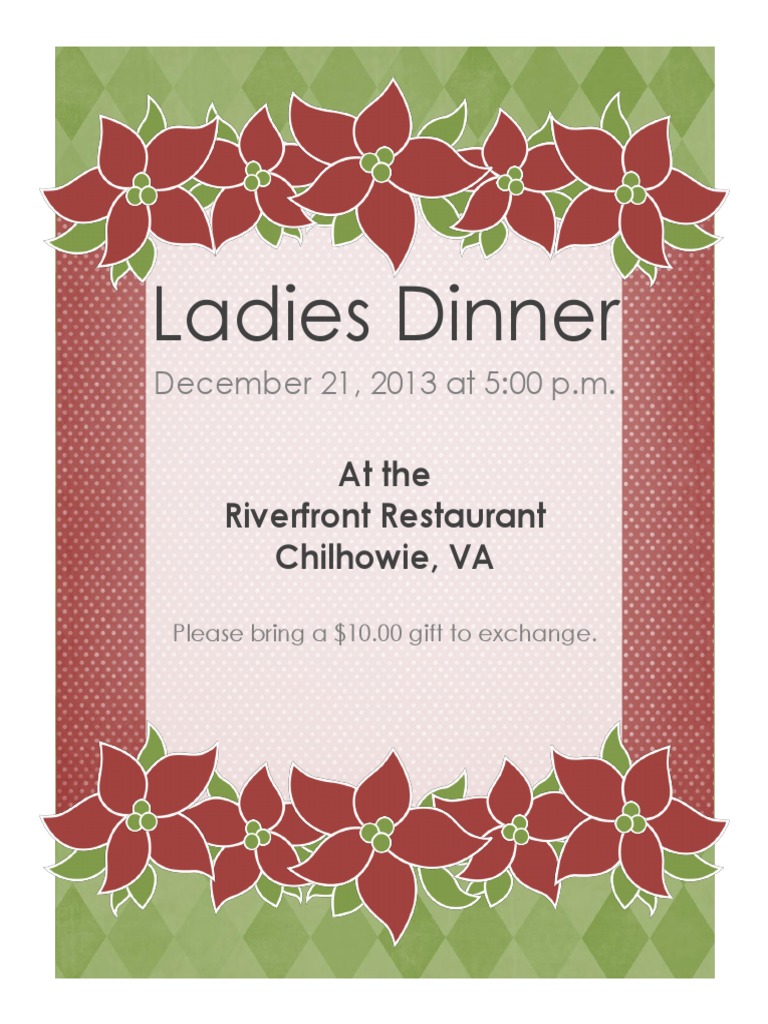 Ladies Dinner: at The Riverfront Restaurant Chilhowie, VA | PDF