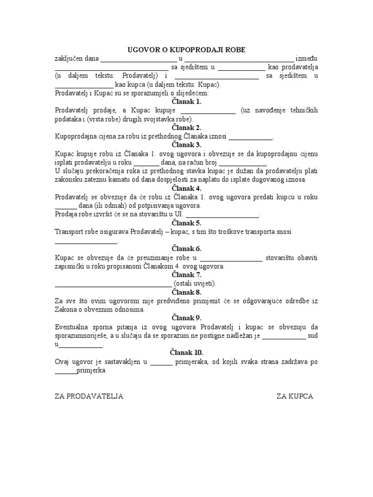 Ugovor o Kupoprodaji | PDF