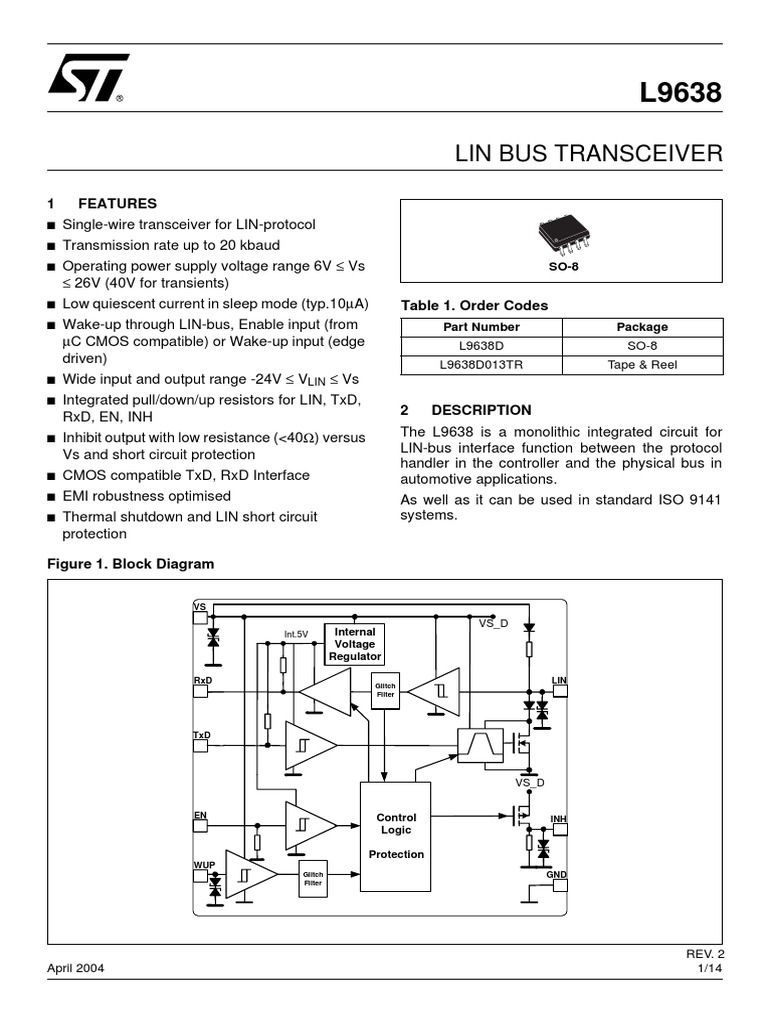Lin Bus Transceiver: 1 Features | PDF | Power Supply | Switch