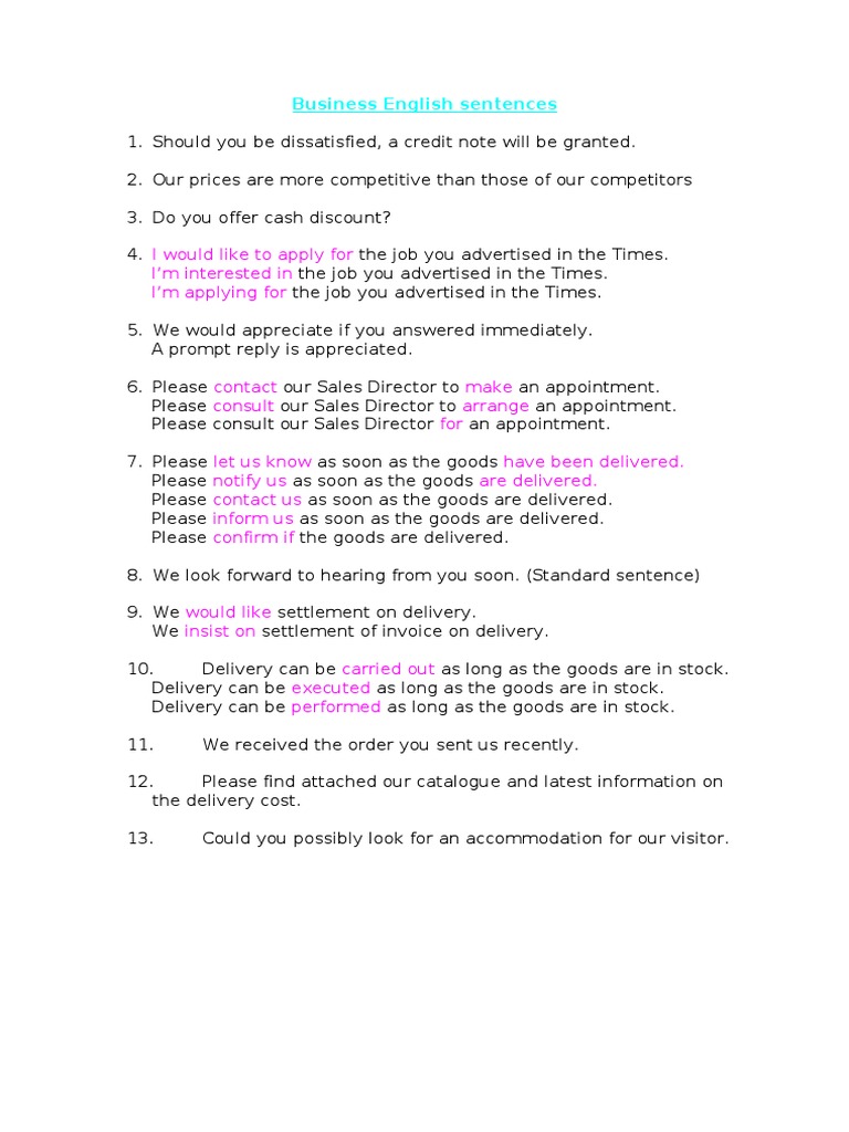 Business English Sentence Examples | PDF | Law