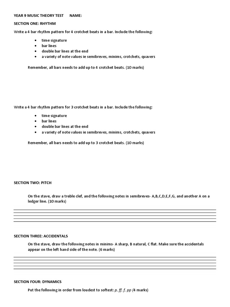 Year 9 Music Theory Test Guide | PDF | String Instruments | Musical ...