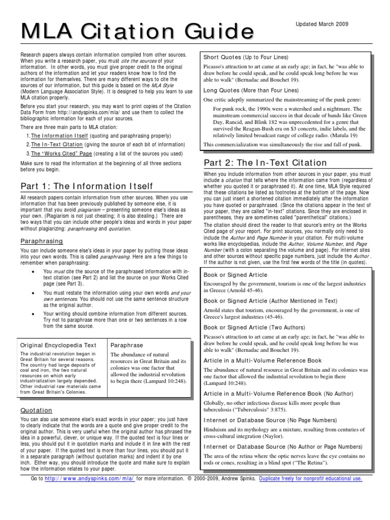 MLA Short Guide | PDF | Citation | Publishing