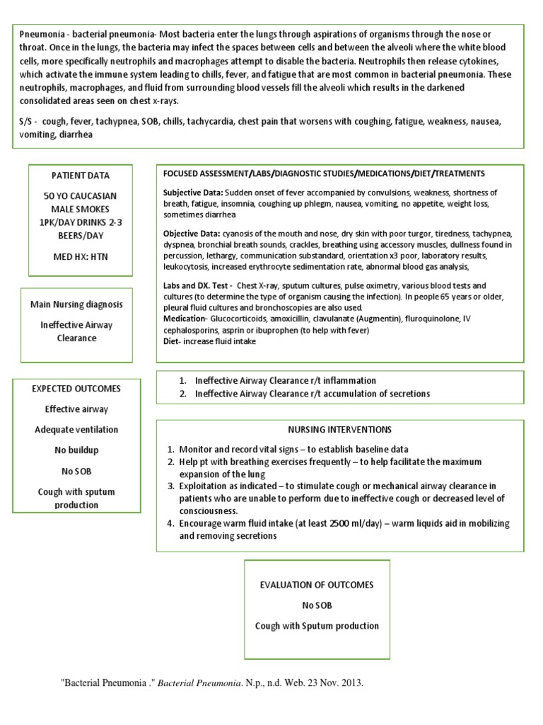 Pneumonia Care Concept Map NUR 101 | PDF | Pneumonia | Cough