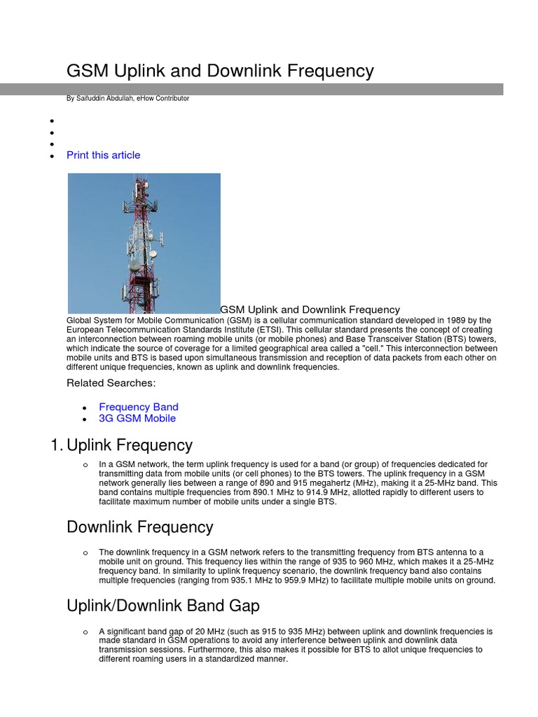 GSM Uplink and Downlink Frequencies | PDF | Science & Mathematics ...