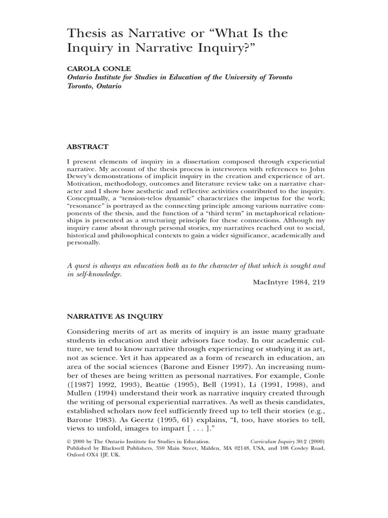 ConleC2000WhatIsInquiry InNnarrativeInquiry | PDF | Narrative | Inquiry