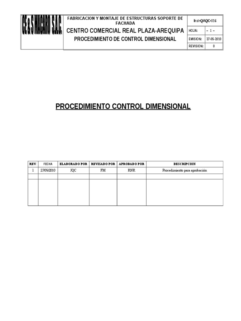 Procedimiento para Control Dimensional | PDF | Calidad (comercial ...