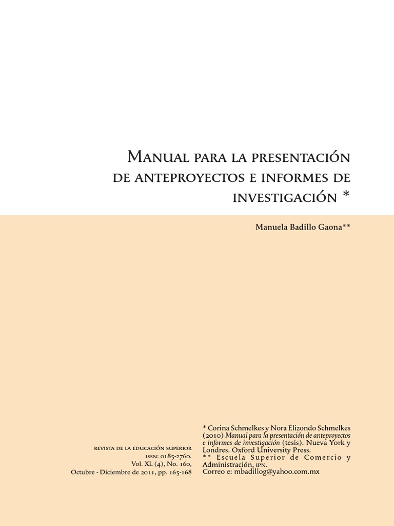 Manual para La Presentacion de Proyectos de Investigacion PDF | PDF | Bibliografía | Libros