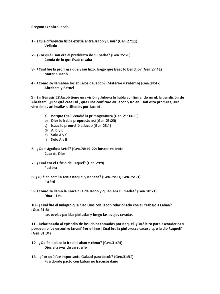 Preguntas Sobre Jacob | PDF | Pueblo bíblico | Cristianismo