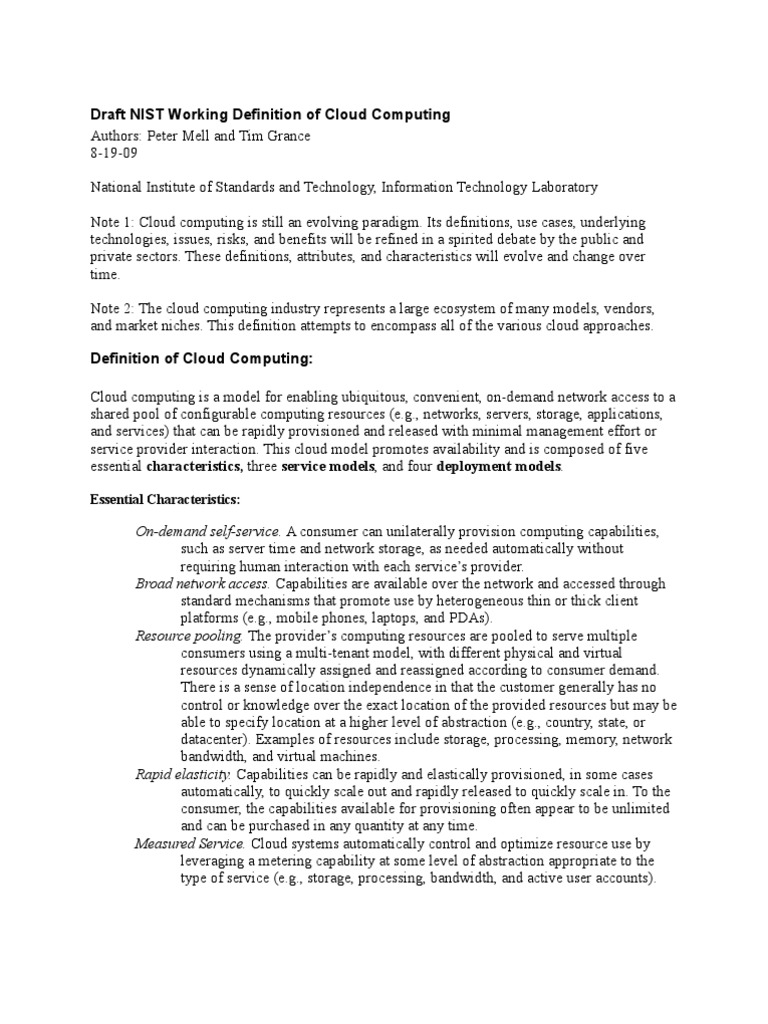 Draft NIST Working Definition of Cloud Computing v15 | PDF | Platform ...
